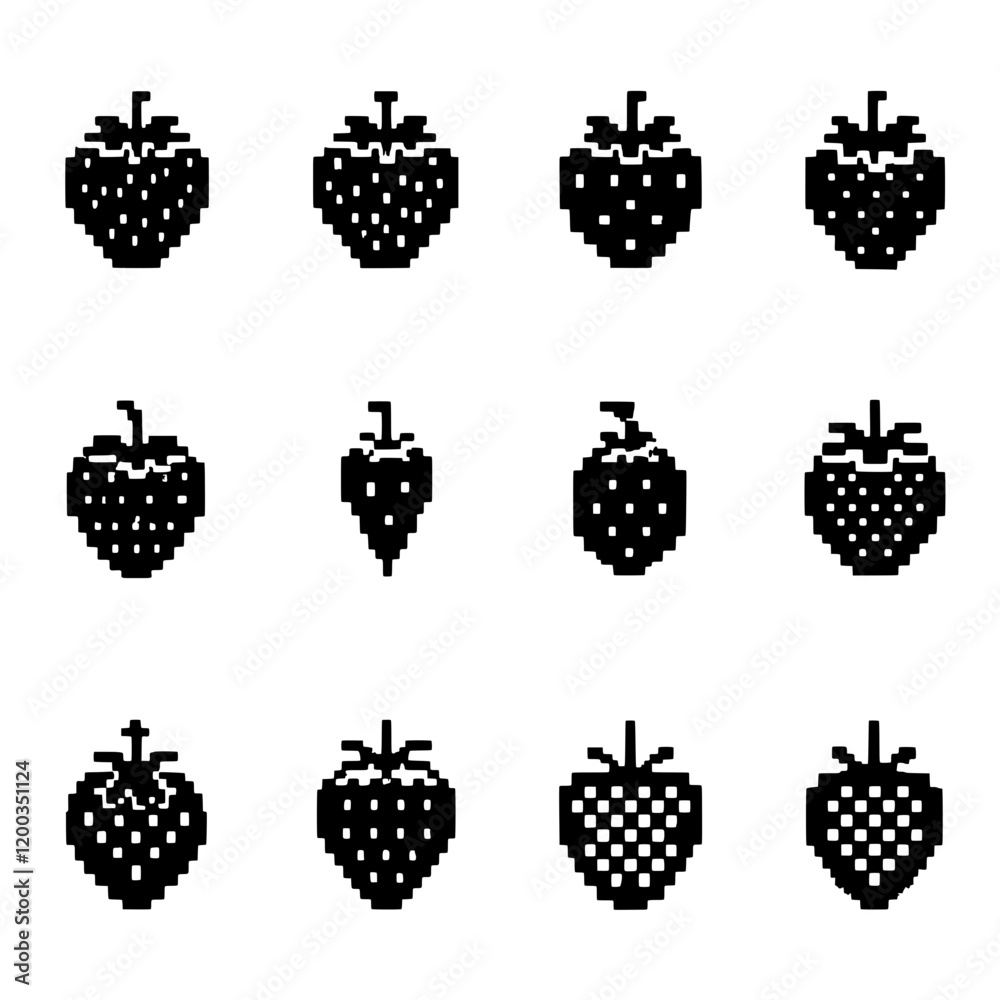 Pixel Art Strawberry Collection: A set of twelve pixel art strawberries ...
