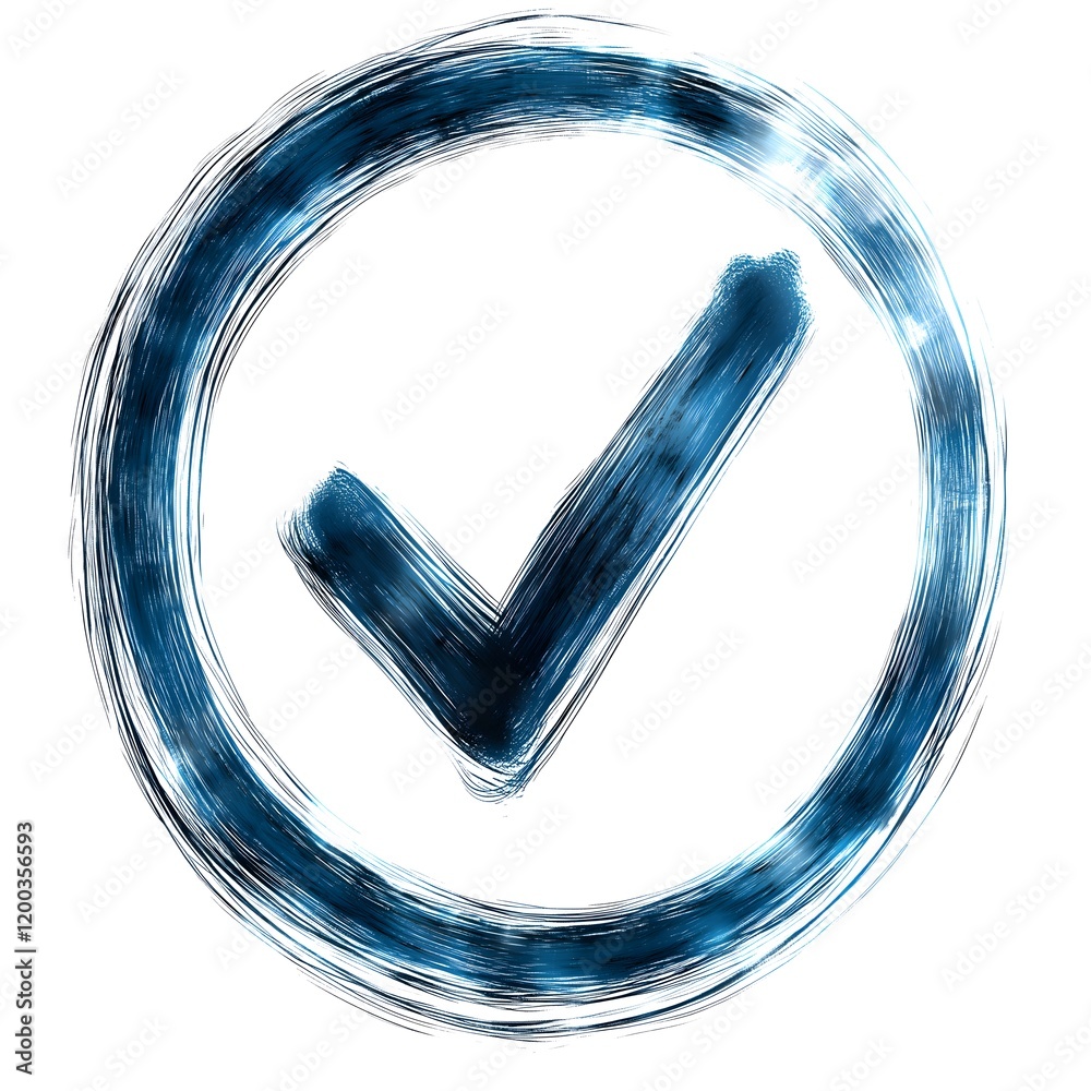 symbol of a navy blue positive check mark stamp on a white background ...