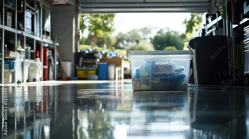 Organized Garage with Storage Container: A Clean and Tidy Space Stock ...