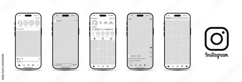 Instagram social network app UI interface mockup design. instagram ...
