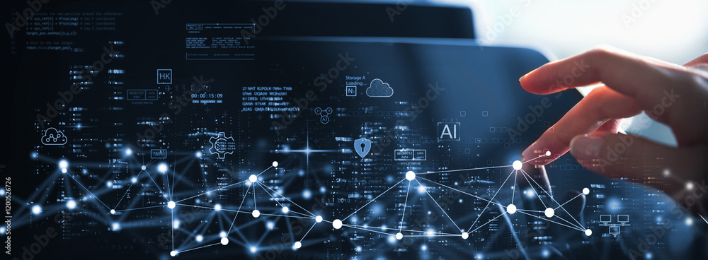 Data science, database management, futuristic information technology background. Data ...