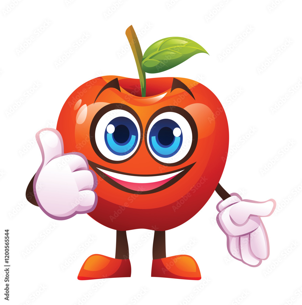 Cute red apple character giving a thumbs up with big smile, showing ...