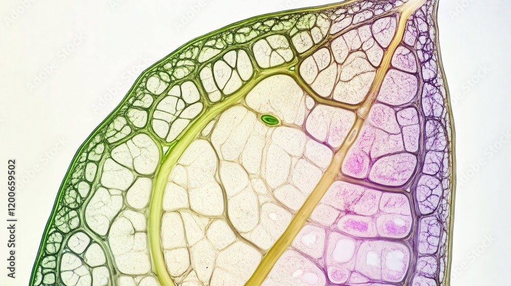 microscopic image showing the structure of a leaf, emphasizing veins ...