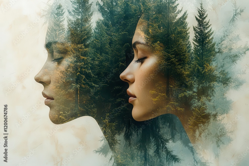 zeninspired double exposure portrait merging human profile with organic ...