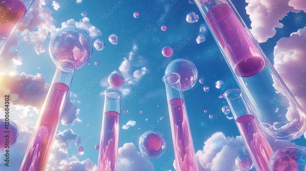 whimsical design of floating test tubes in zero gravity, with their ...