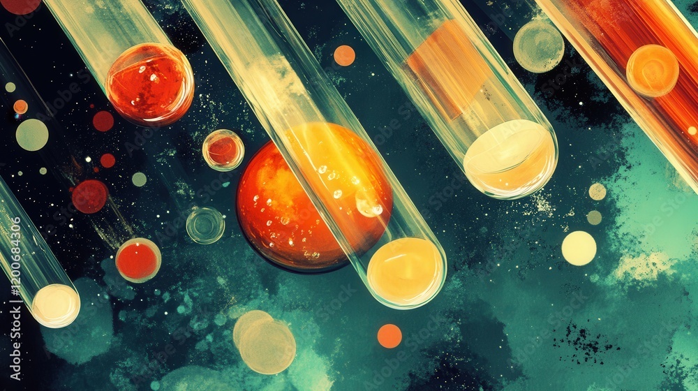 whimsical design of floating test tubes in zero gravity, with their ...