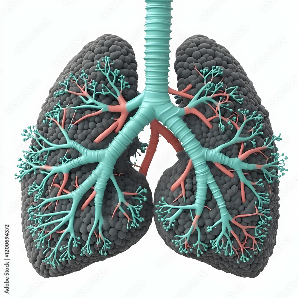 3D Illustration of Lungs with Bronchial Tree and Alveoli in detail ...