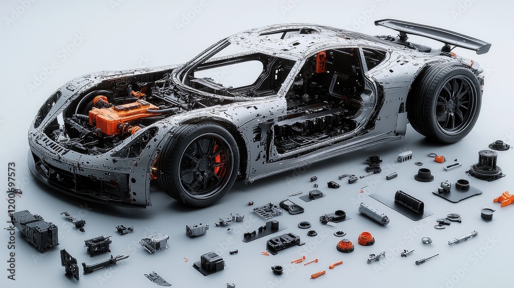 Transparent auto: internal structure, car mechanisms, modern transport ...