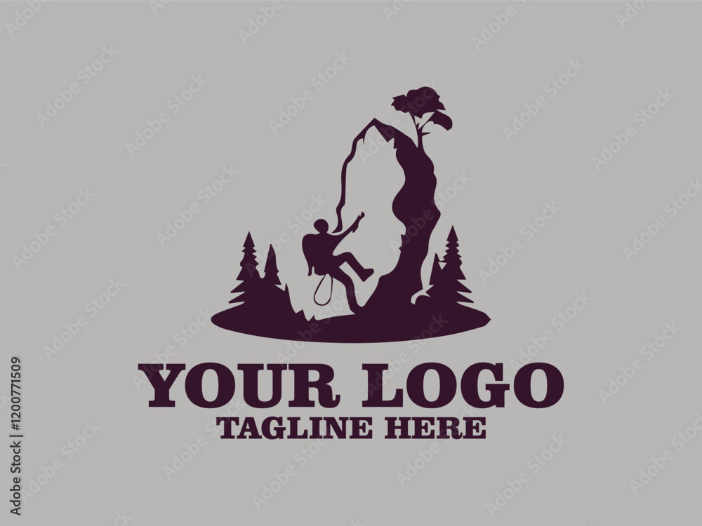 Rock climbing adventure, climber facing steep cliffs vector ...