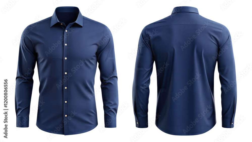 navy blue formal shirt mockup front and back view template isolated on ...