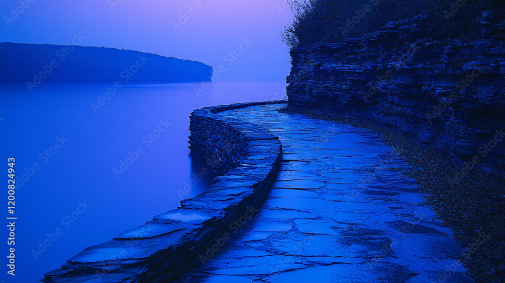Bioluminescent creatures swimming through a cavernous underwater ravine ...