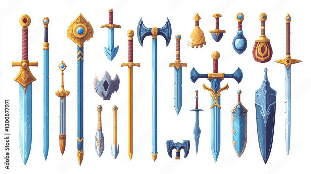 Ilustración de Stock Medieval fantasy magic blades, swords, axes ...