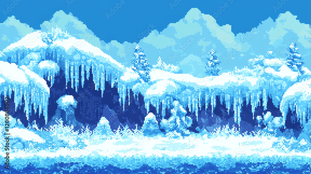 Cubic 8bit pixel art game. Ice, snow and ground block background ...