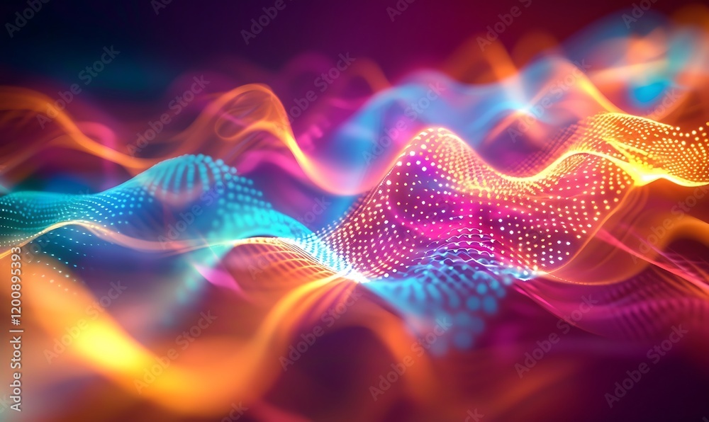 Digital waveforms ripple through a rainbow of colors in a bold ...