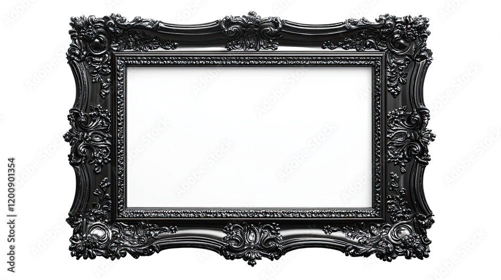 Black Baroque Frame: An ornate black baroque picture frame, richly ...