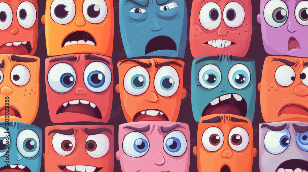 Seamless pattern of emotional comic faces background with cartoon ...