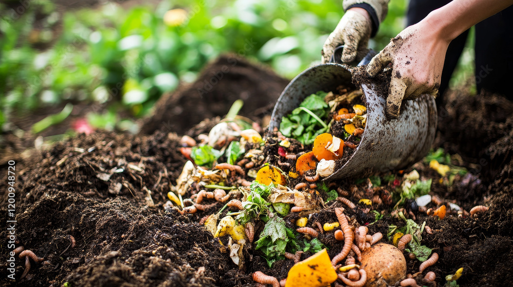 Cartoon earth worm builders characters in compost. Natural fertilizer ...