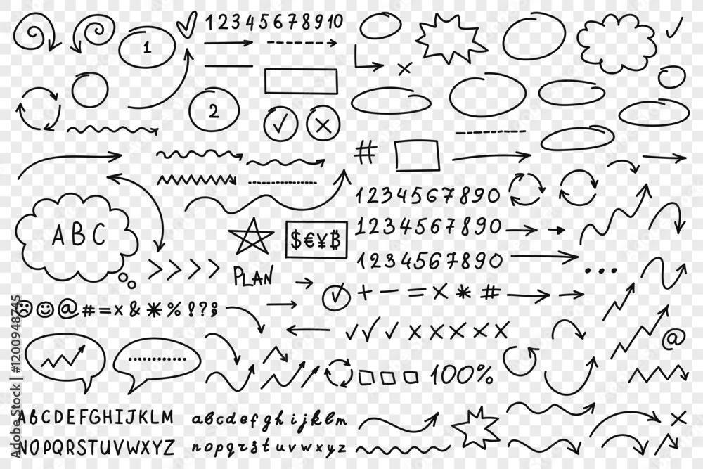 Arrow circles and abstract doodle icon in hand drawn style. Number ...