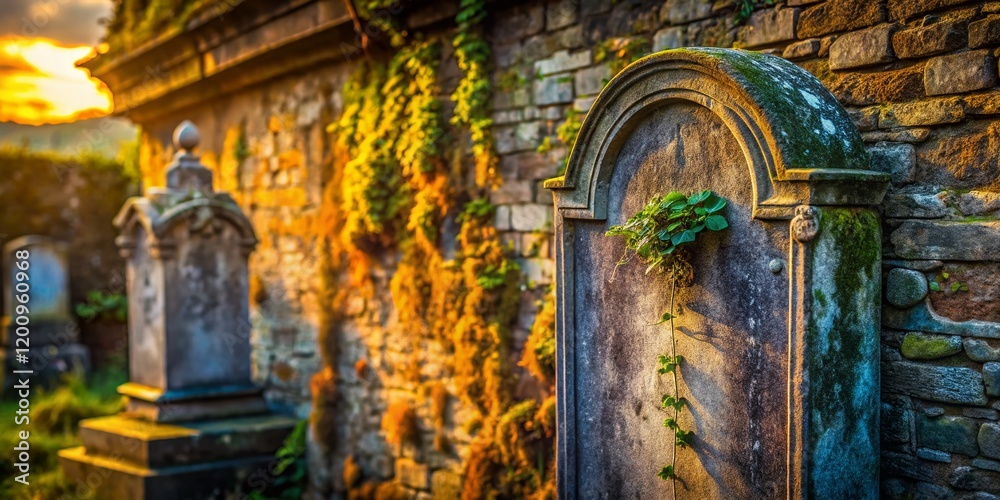 Ancient Tombstone Wall Close-up, Cemetery Headstone Detail, Graveyard ...
