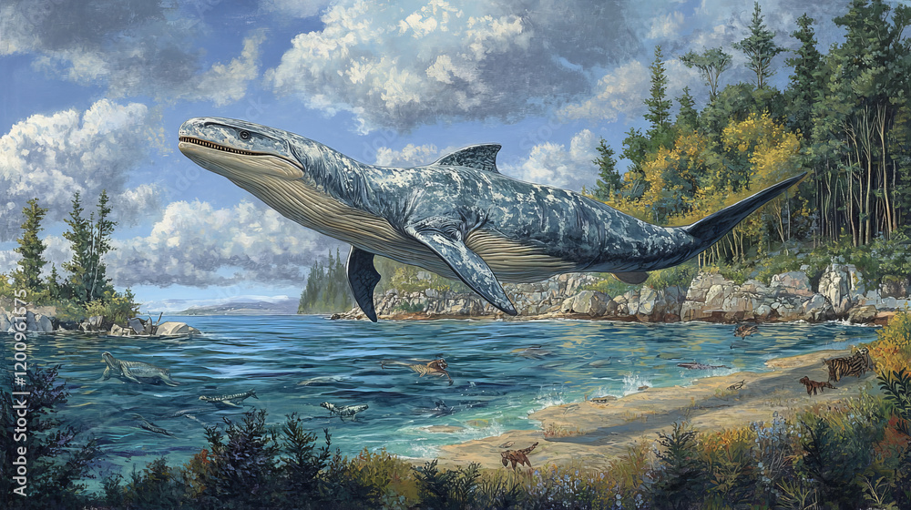 Cartoon basilosaurus dinosaur character. Isolated vector predatory ...