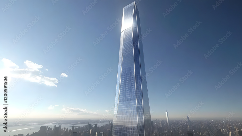18. A minimalist skyscraper with sharp vertical lines and no ...