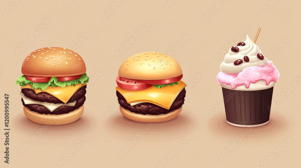 Fats food burgers and ice cream icons templates for fastfood burger ...