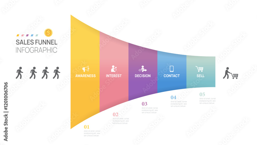 Sales funnel Infographic diagram template for business. Modern arrow ...
