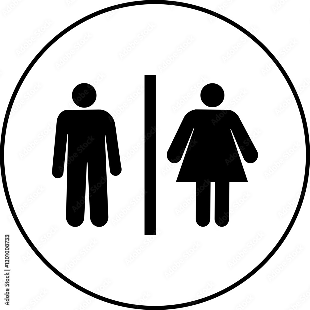 Male and female bathroom or restroom sign flat and line icon. Toilet ...