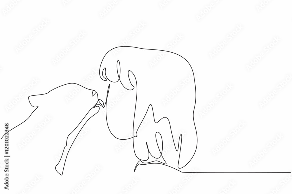 Vector de Stock Continuous one line drawing cat licking girls nose. A ...