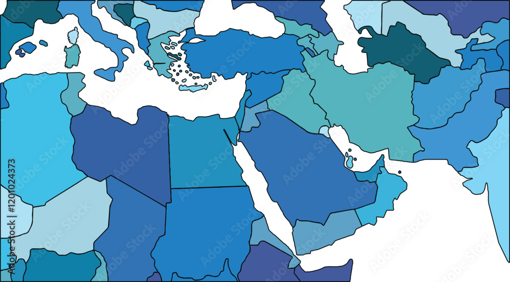 Middle East map with regions vector illustration,Middle East Political ...