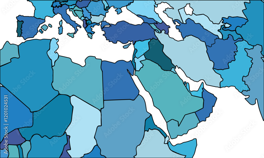 Middle East map with regions vector illustration,Middle East Political ...