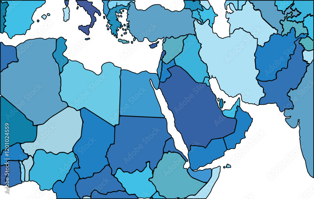 Middle East map with regions vector illustration,Middle East Political ...