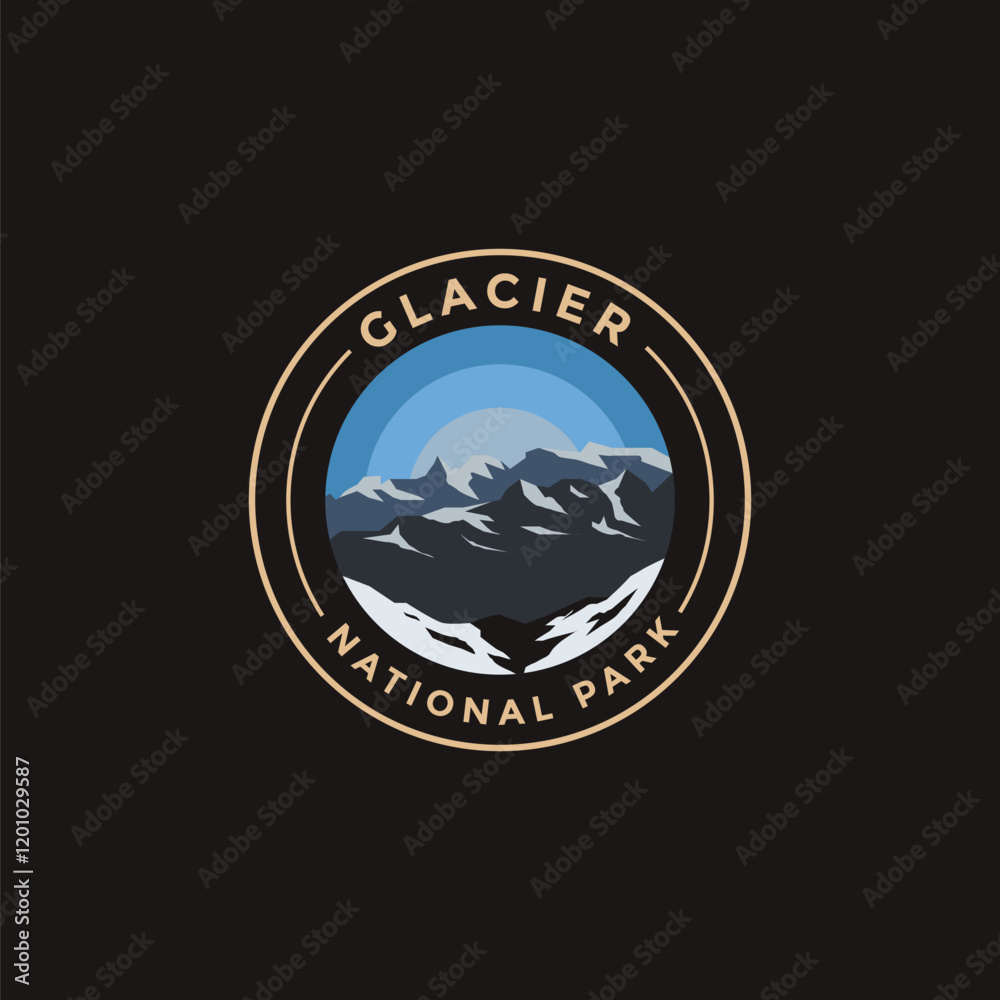 Glacier National Park vector logo theme on dark background Stock Vector ...