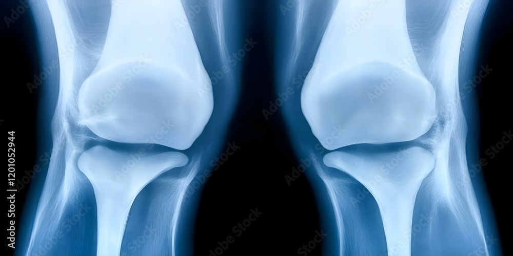 X-ray image of two human knees, showing the bone structure and joint ...
