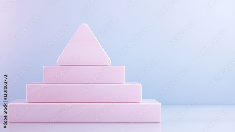 Stack of three pink pyramid-shaped objects on a light blue background ...
