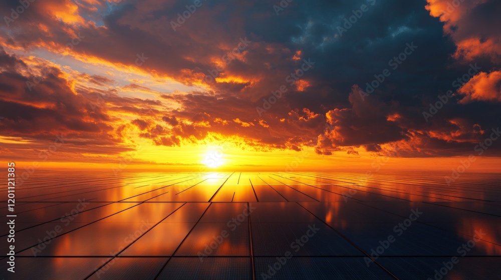 Monumental renewable energy installation, epic sunset sky composition ...
