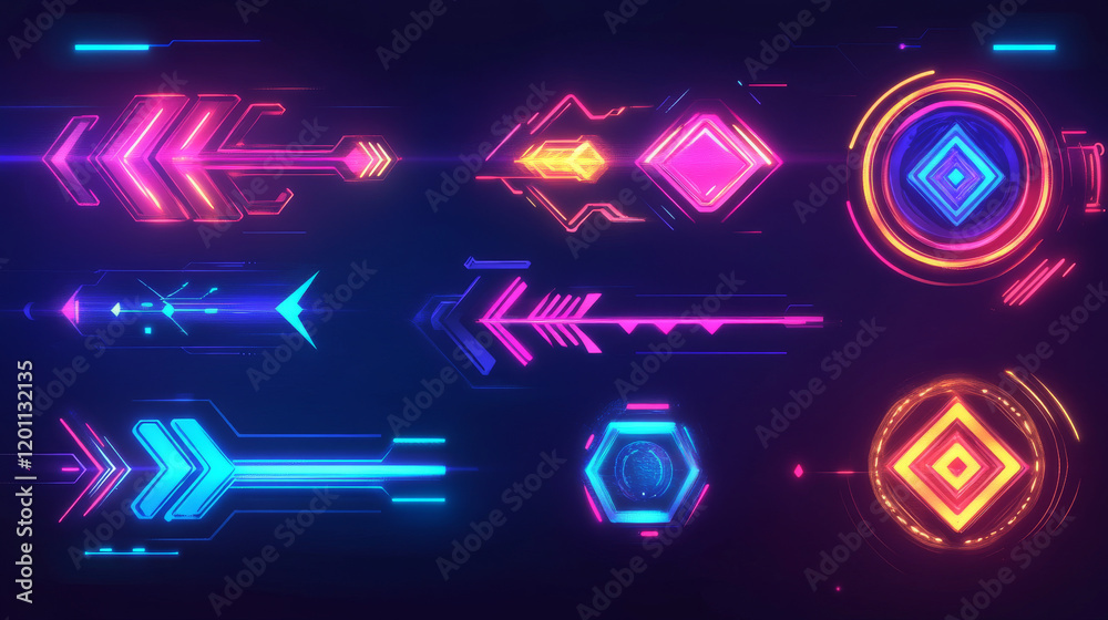 Hud arrows, futuristic navigation pointers, Sci Fi Ui interface. Digital techno style vector ...