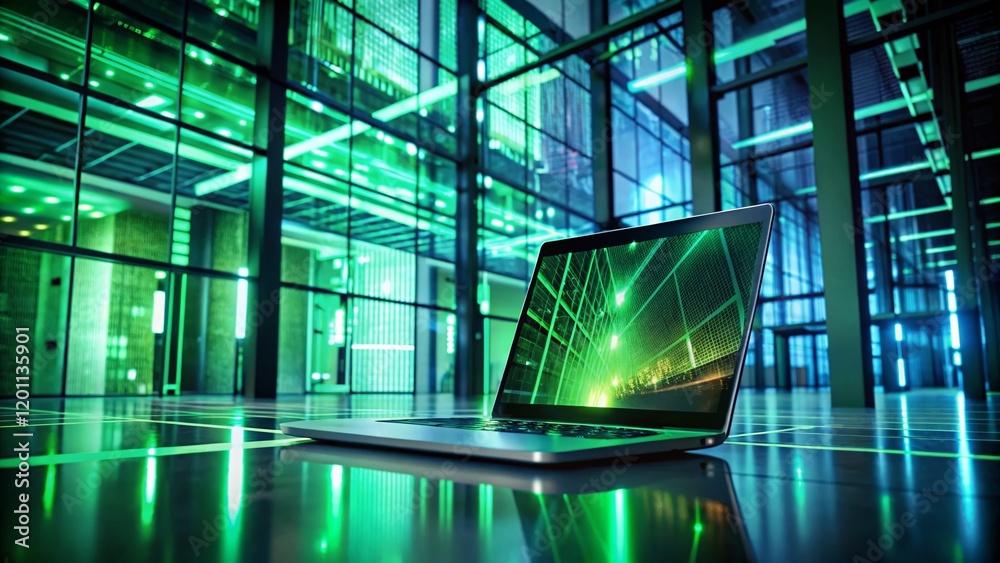 Hacker Laptop Screen Showing Cyber Security Code, Dark Room, Architectural Photography Stock ...