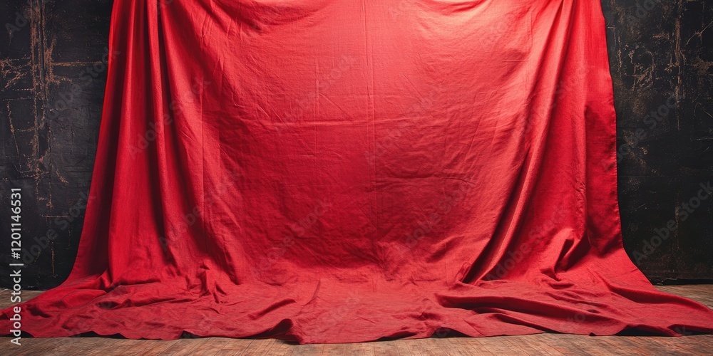 Red fabric backdrop with smooth draping extending to floor featuring ...