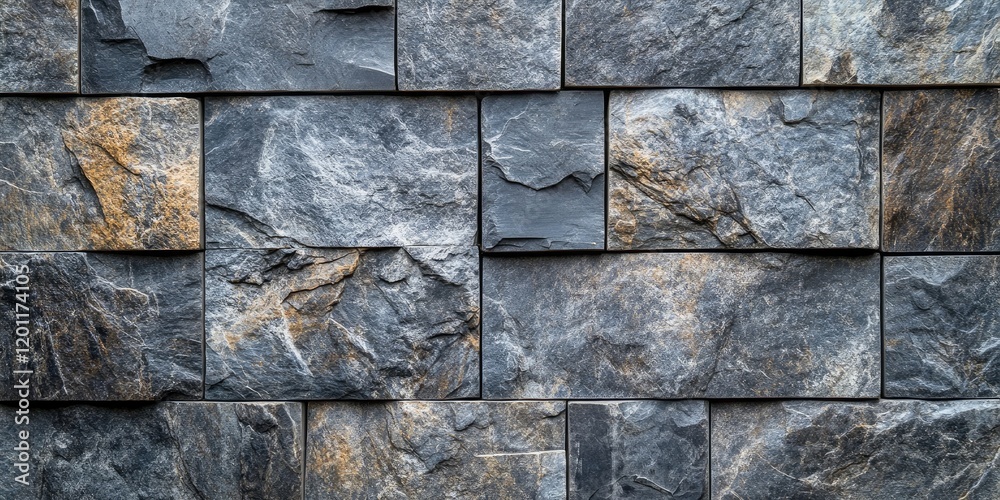 Stone tile pattern background in gray and gold hues, featuring a ...