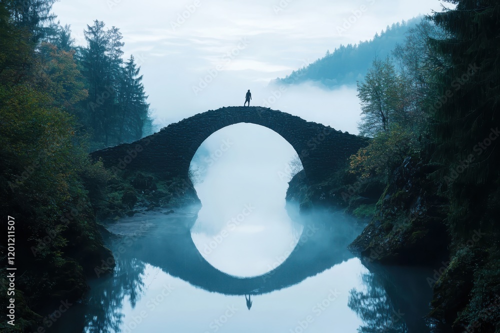 Misty river bridge spectacle enchanted forest landscape photography ...