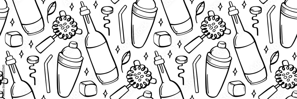 Vector de Stock Bartender cocktail equipment seamless pattern ...