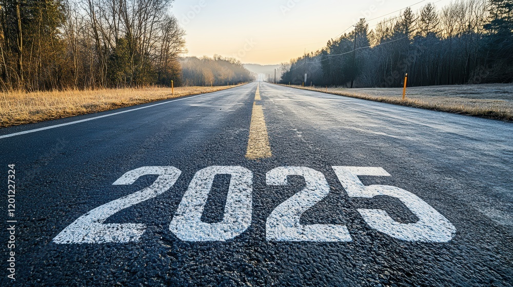 Road to 2025: A long, empty asphalt road stretches out into the horizon ...