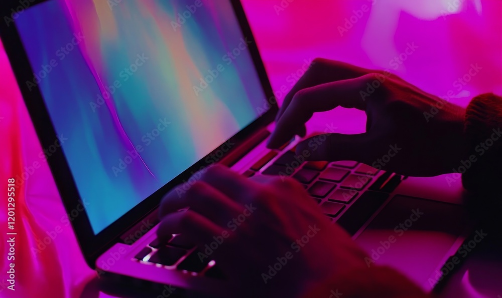 Laptop computer screen mockup, template background, Man hand typing ...