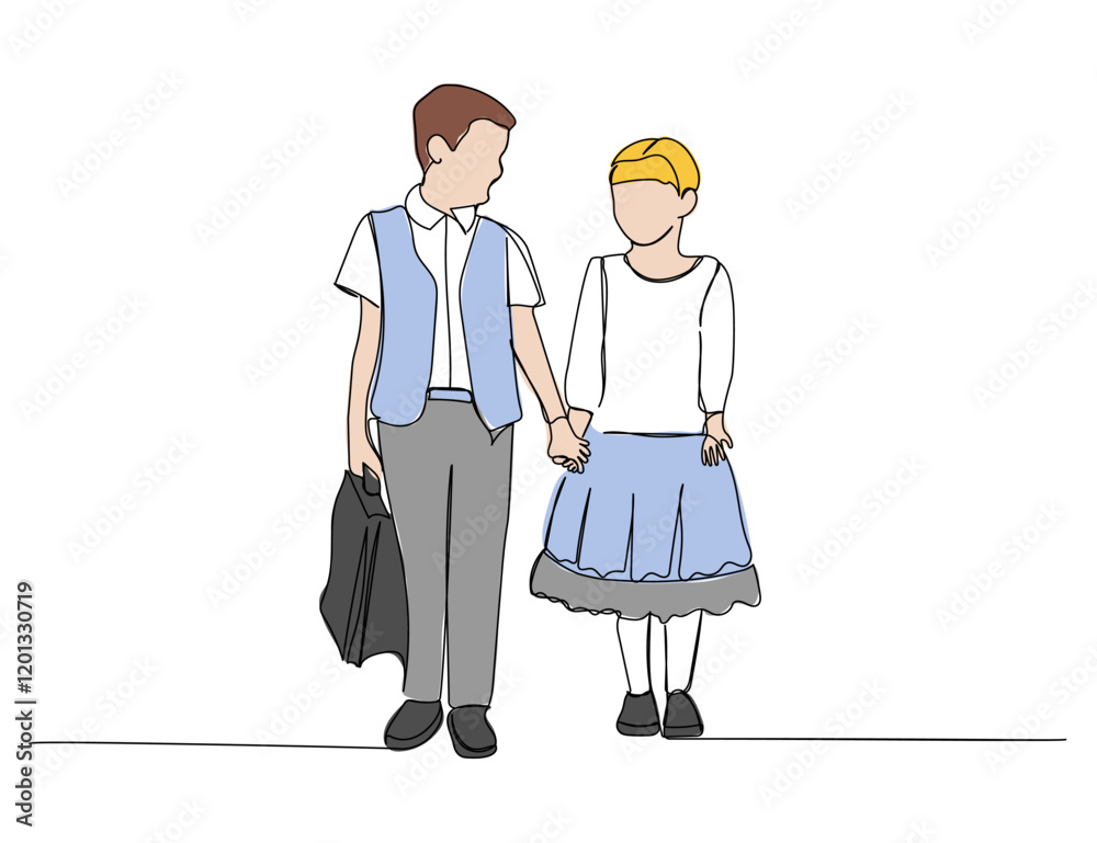 school uniform for junior high school one line color art. Continuous ...