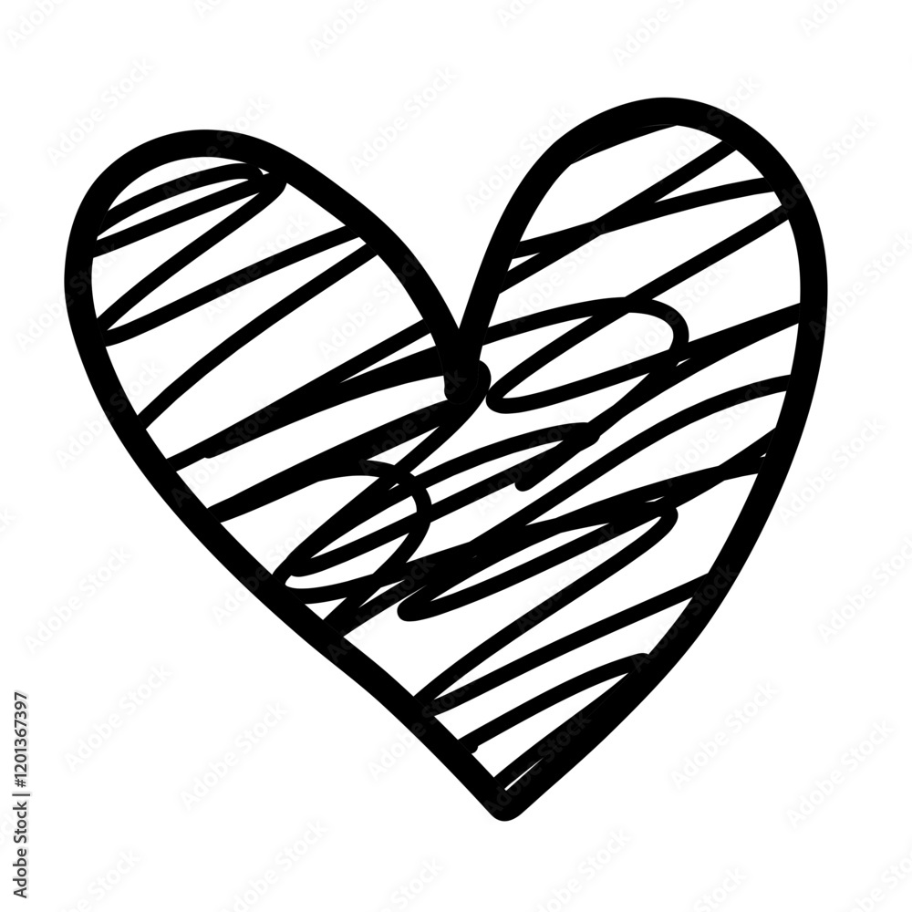 cute heart love sketch doodle illustration black white outline line art ...