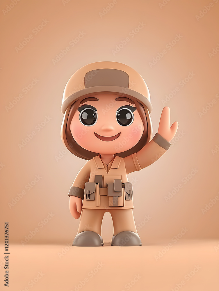 Cute female soldier character waving hello Stock Illustration | Adobe Stock