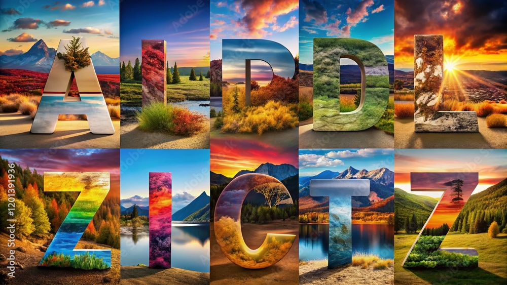 Panoramic Alphabet Landscape: A to Z Scenic Views Stock Illustration ...