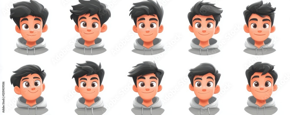 3D cartoon children faces of different colors with Happy and sad ,angry ...