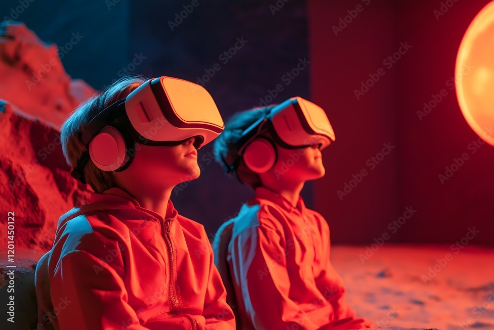 Generation Alpha and trends concept: Kids exploring a virtual replica ...